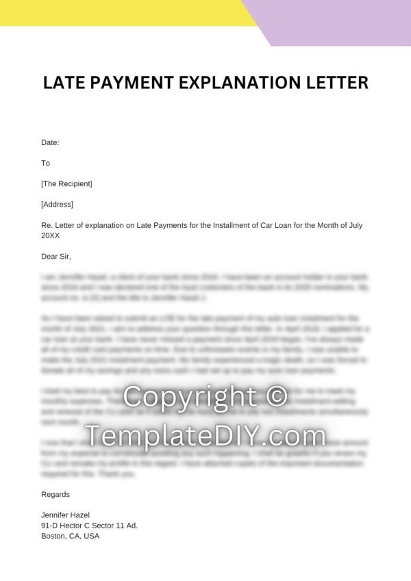Late Payment Explanation Letter Template – Instant Download