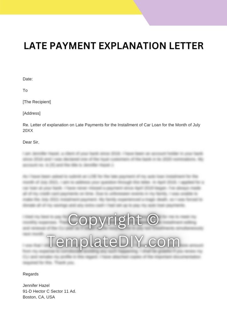 Late Payment Explanation Letter Template – Instant Download
