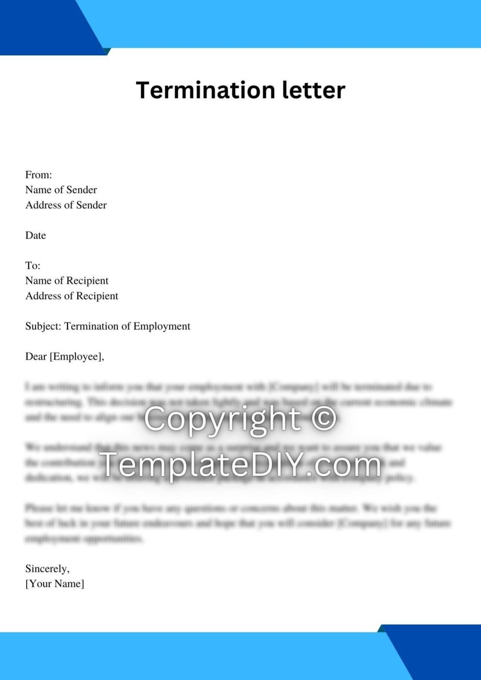Letter of Termination of Employment Due to Restructuring