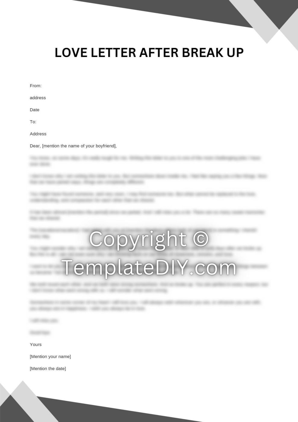 Love Letter After Breakup Sample with Examples [Word]