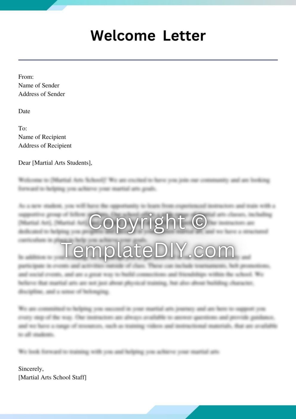 Martial Arts Welcome Letter Sample with Examples