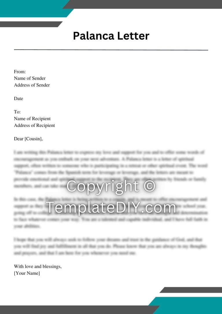 Palanca Letter for Cousin Sample with Examples [Word]