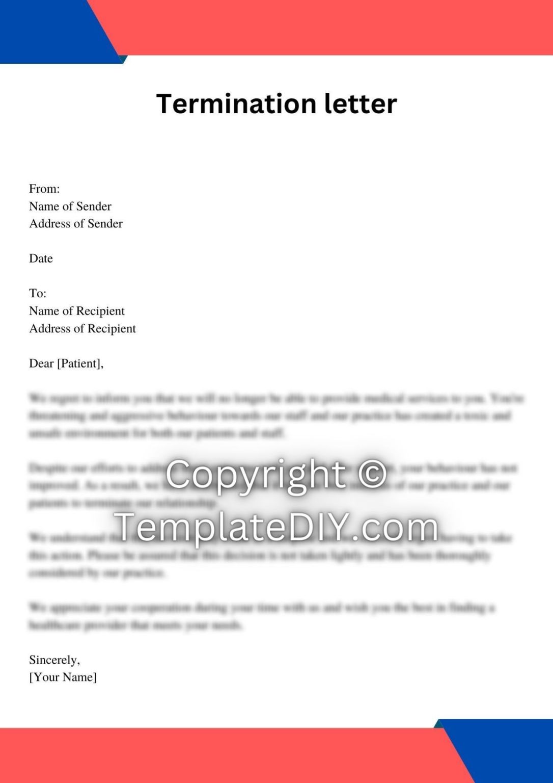 Patient Termination Letter Due to Behavior Template | Download