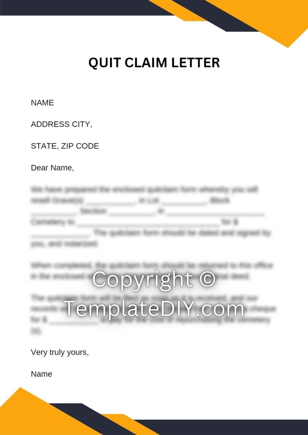 Quit Claim Letter Template | Download Sample Example