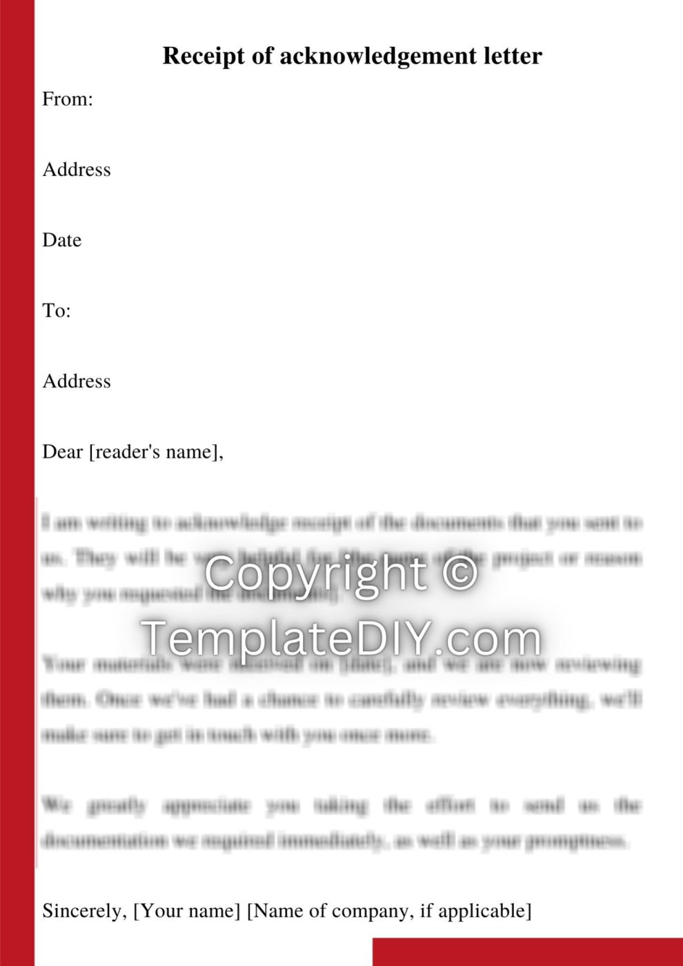 Receipt of Acknowledgment Letter Template | Word Example