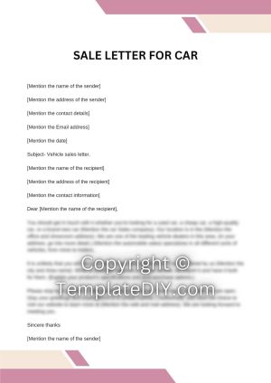 Car Sale Letter Sample & Template | Instant Download