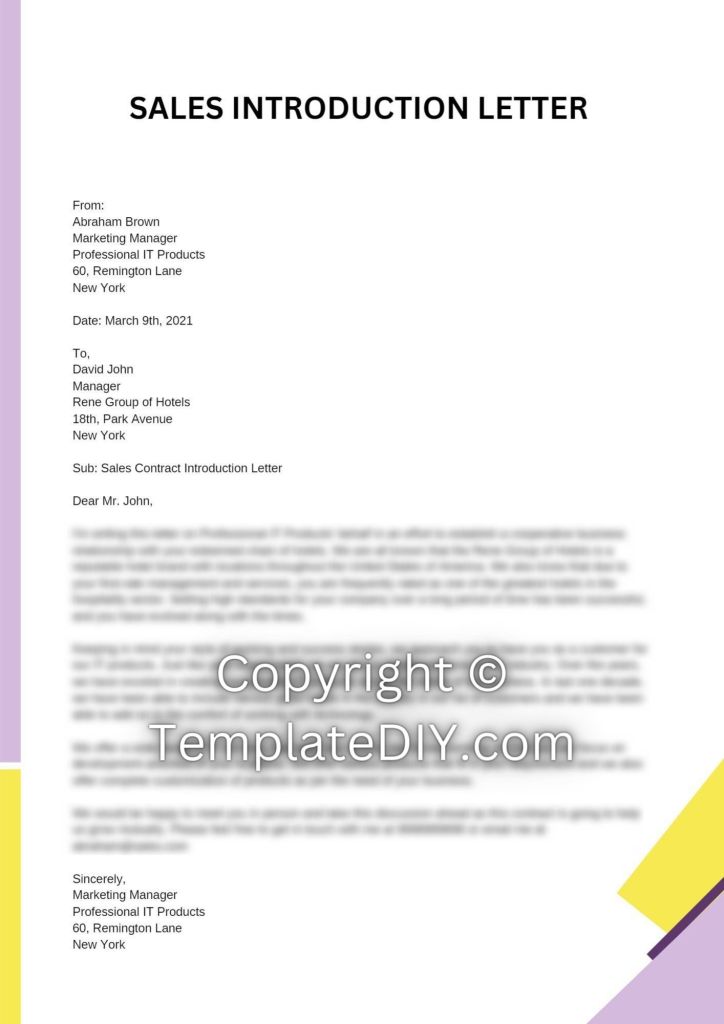 Sales Introduction Letter Sample with Examples [Word]