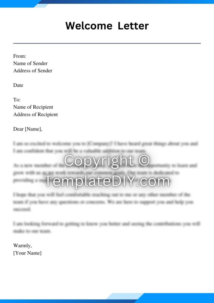 Short Welcome Letter Sample and Examples [Word Editable]