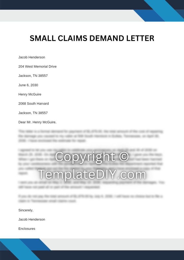 Small Claims Demand Letter Sample Template with Examples