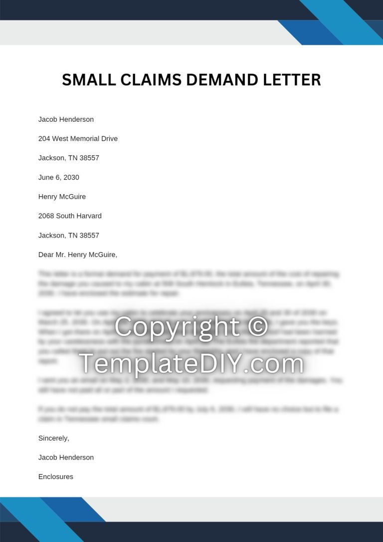 Small Claims Demand Letter Sample Template with Examples