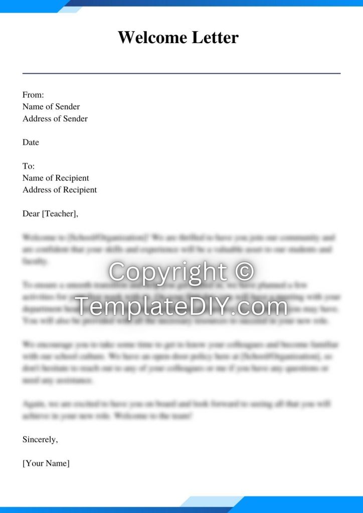 Teacher Welcome Letter Sample with Examples [Word]