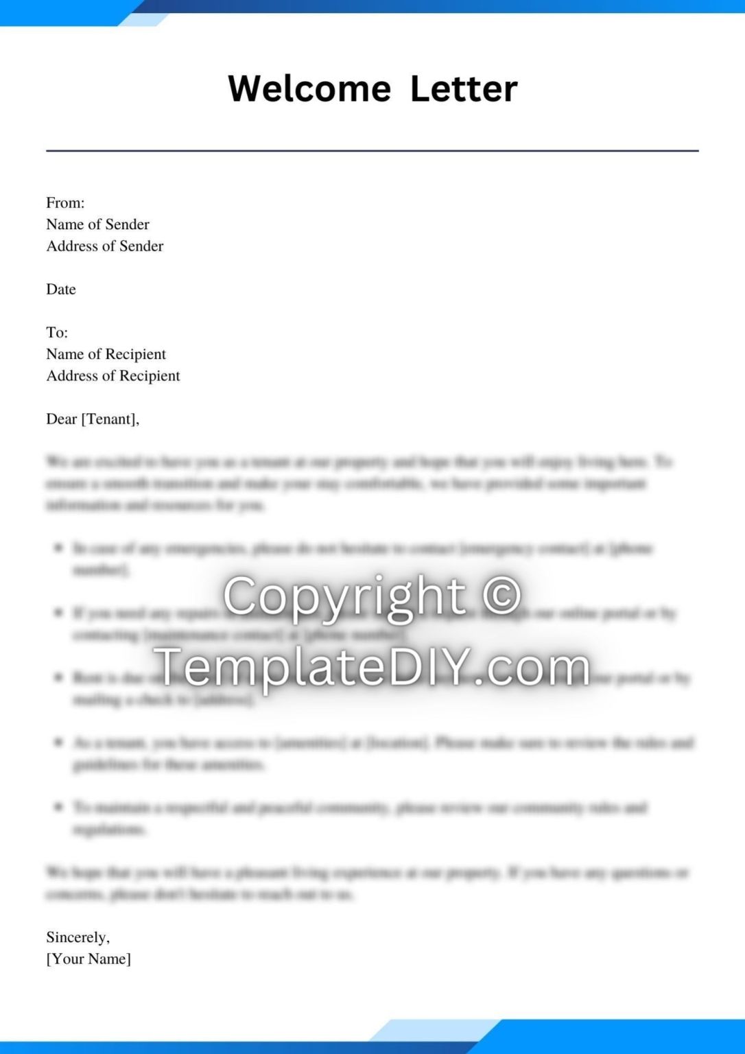 Tenant Welcome Letter Sample with Examples [Word Editable]