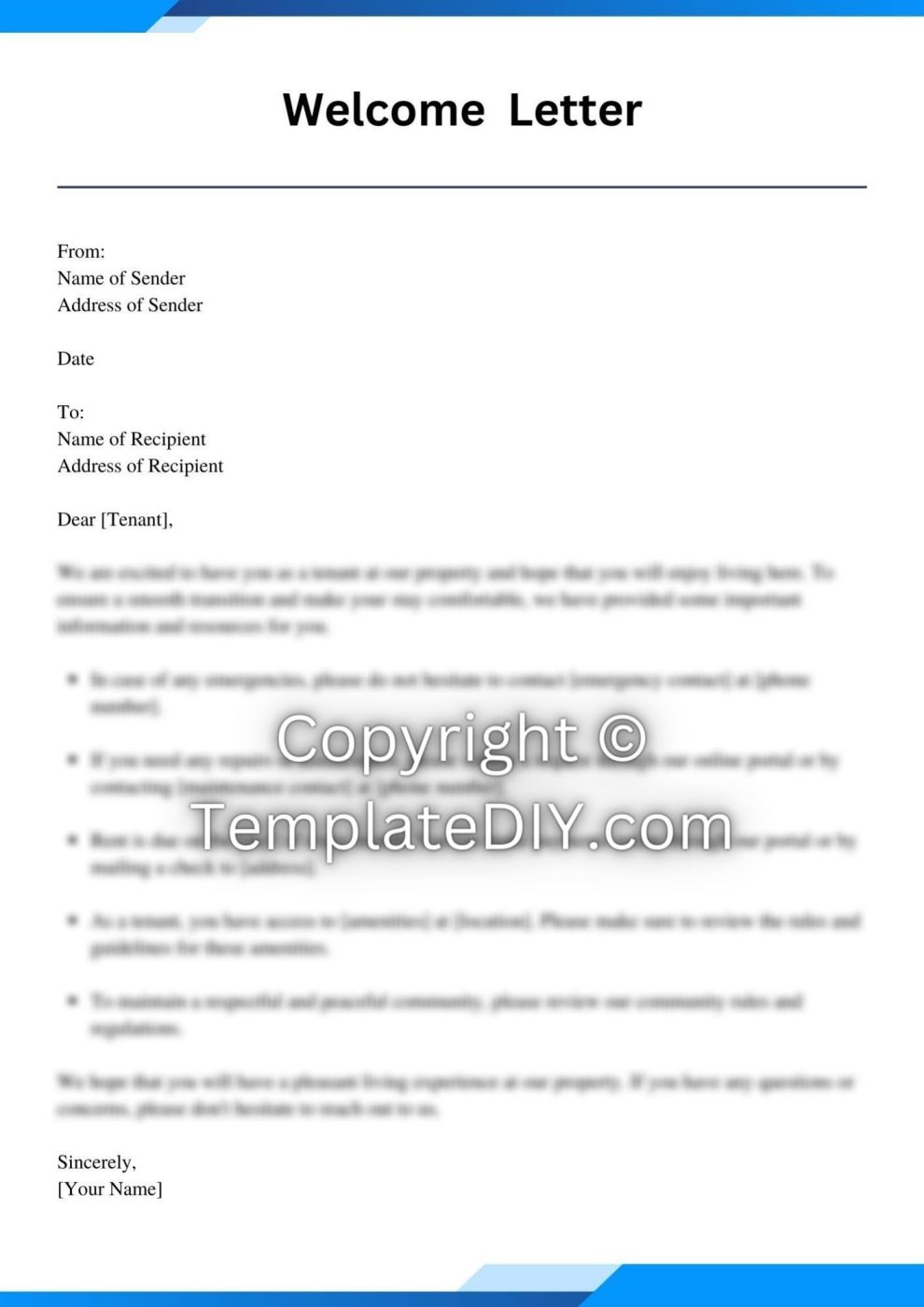 Tenant Welcome Letter Sample with Examples [Word Editable]