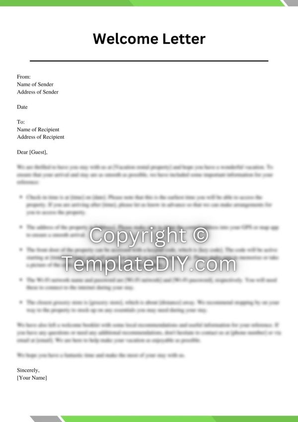 Vacation Rental Welcome Letter Sample with Examples [Word]