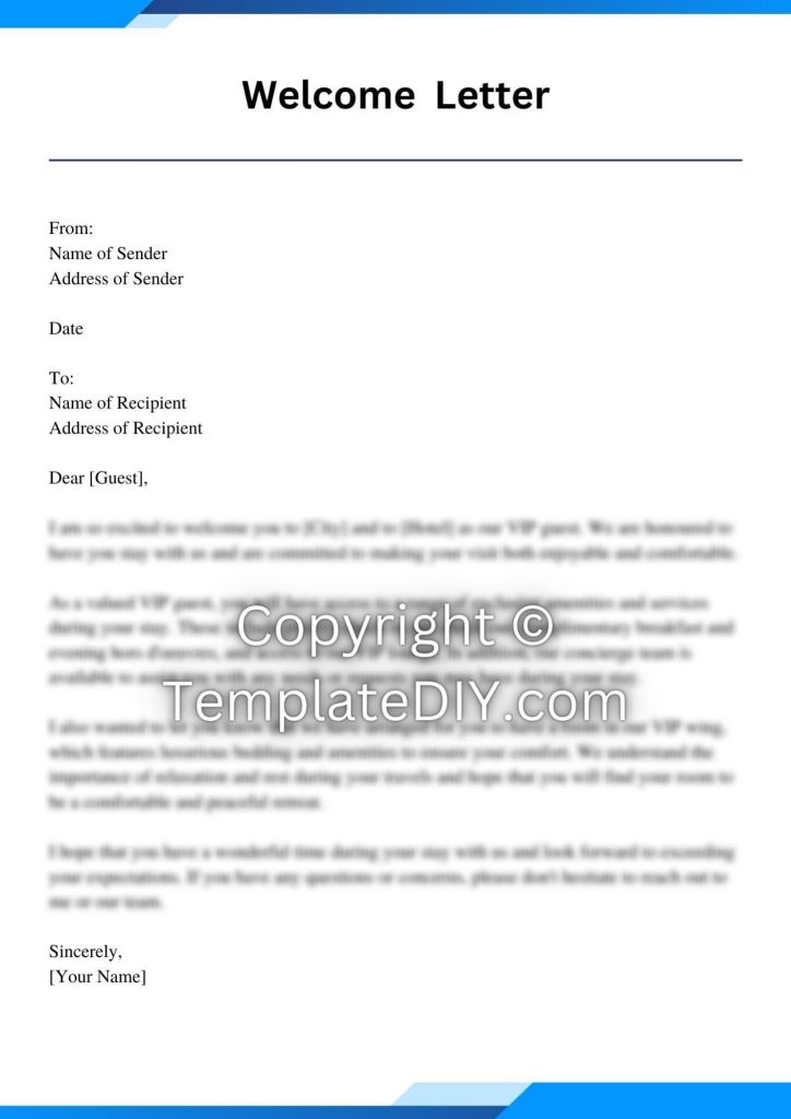 Vip Guest Welcome Letter Sample and Examples [Word]