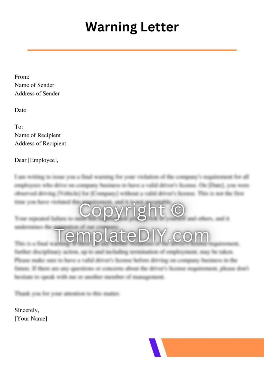 Printable Warning Letter for Driving Without a License