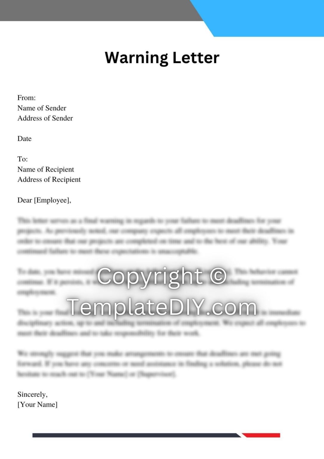 Warning Letter for Not Meeting Deadlines [Word Template]