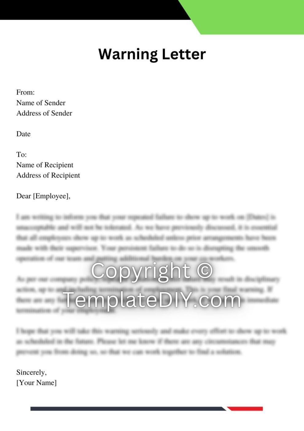 Warning Letter for Not Showing Up to Work Sample [Word]