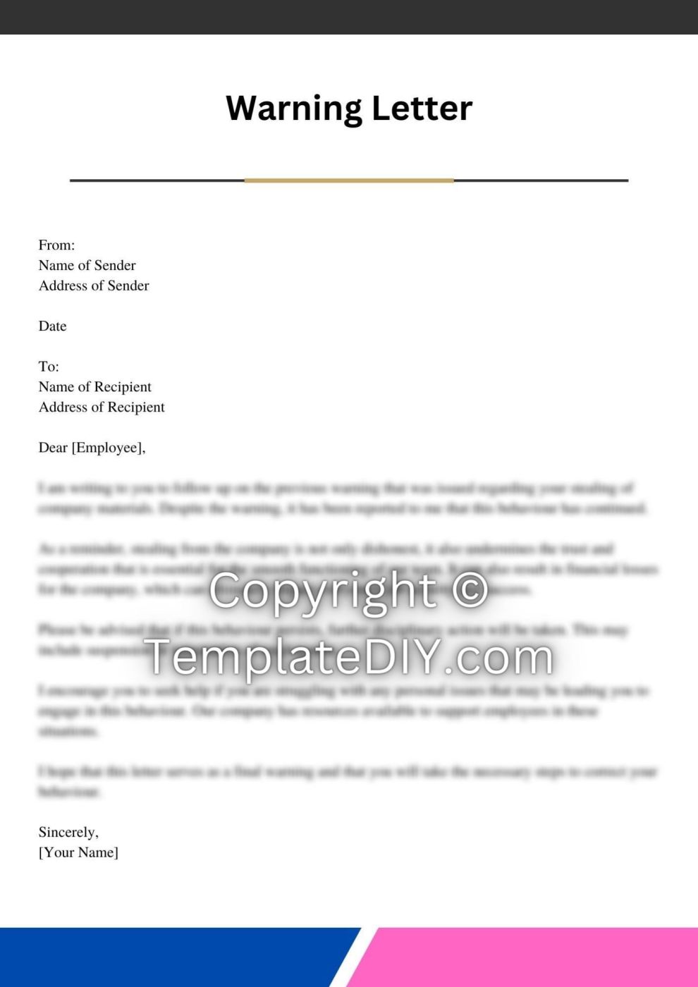 Warning Letter for Stealing Material | Sample & Template Word