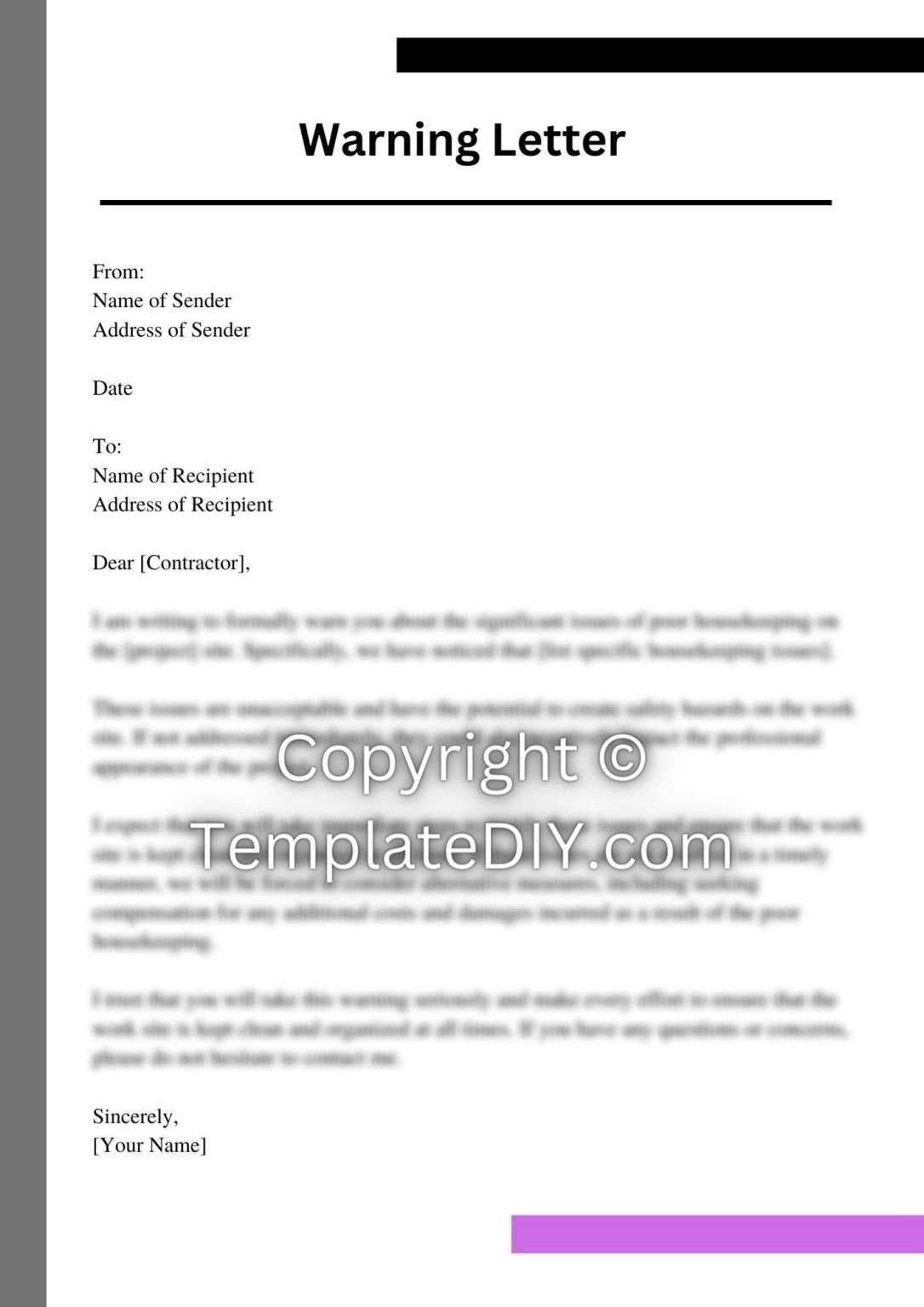 Download Poor Housekeeping Warning Letter Template