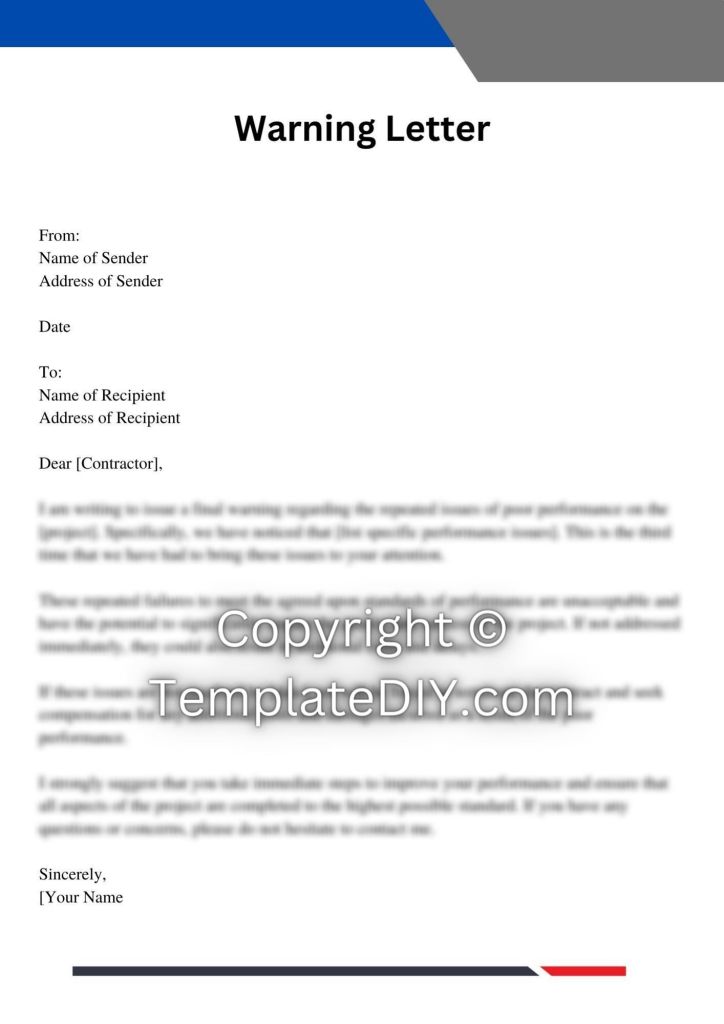 Editable Warning Letter to Contractor Template