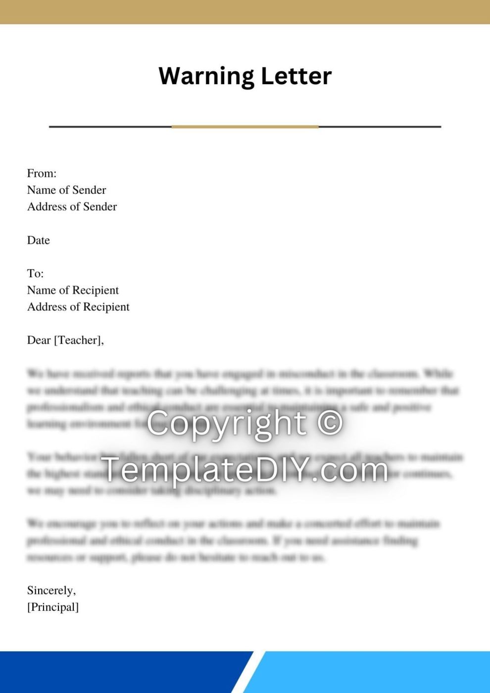 Warning Letter to Teacher for Misconduct Template | Download Now