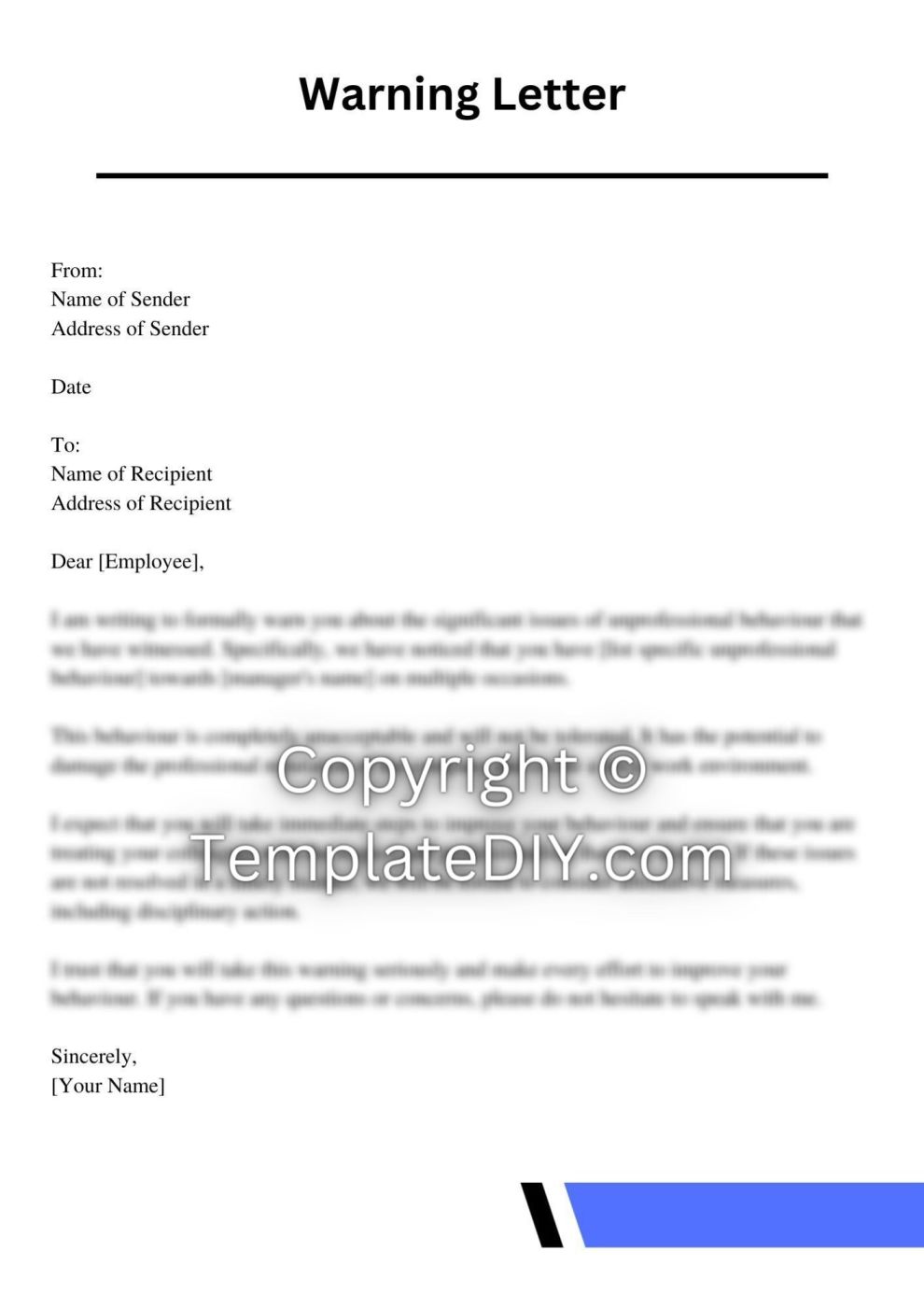 Warning Letter to Employee for Unprofessional Behavior with Manager