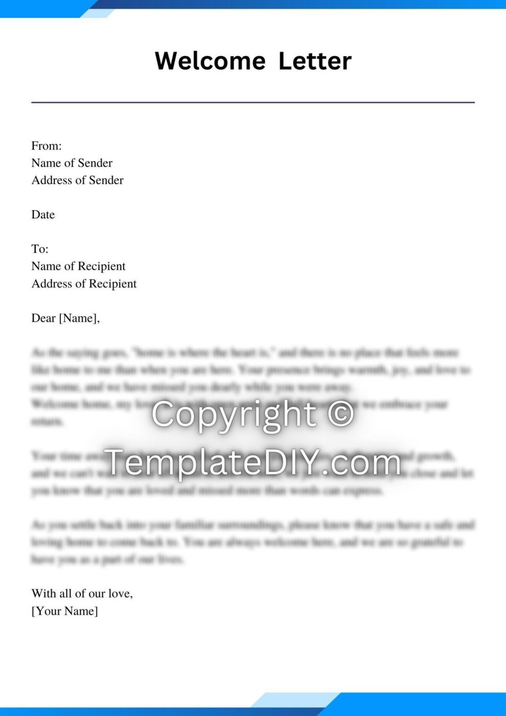 Welcome Home Letter Sample Template with Examples [Word]