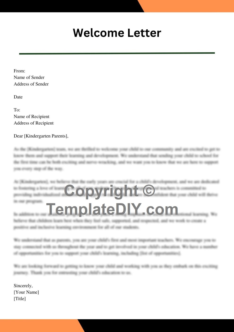 Welcome Letter for Kindergarten Parents Sample and Examples