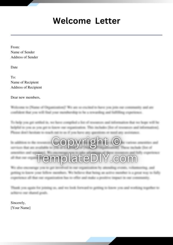 Welcome Letter to New Members Template | Editable Word Sample