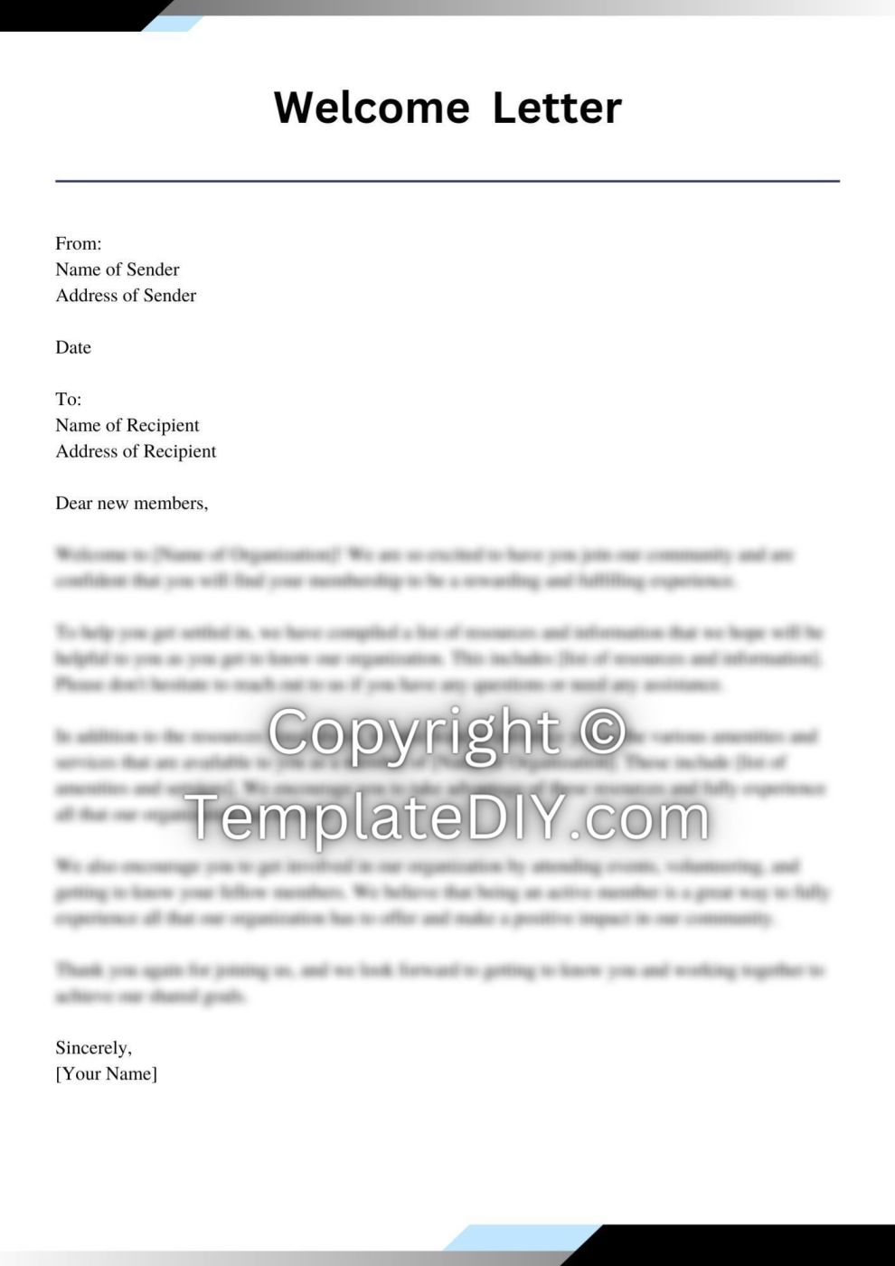 Welcome Letter to New Members Template | Editable Word Sample