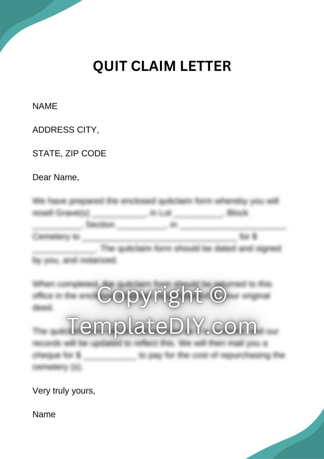 Quit Claim Letter Template | Download Sample Example