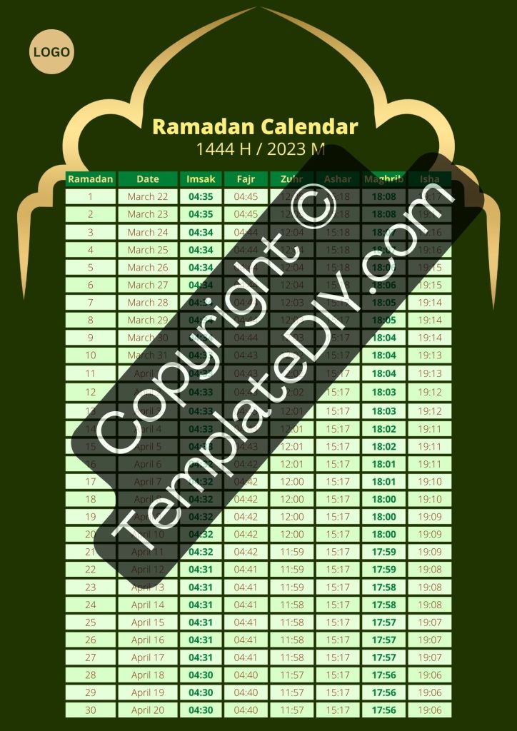 Ramadan Calendar Template Printable PDF, Word, Excel