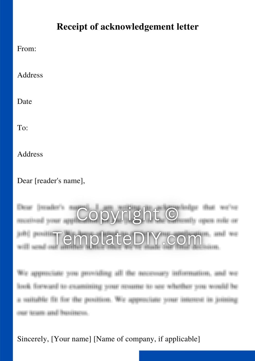Receipt of Acknowledgment Letter Template | Word Example