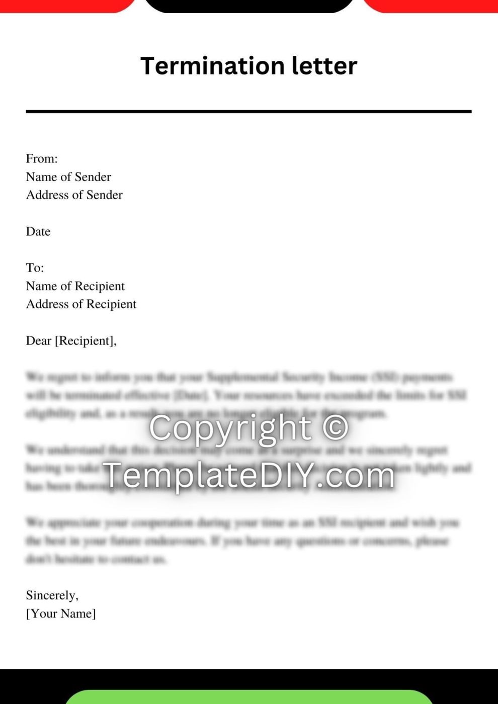 SSI Termination Letter Template | Editable Word & PDF