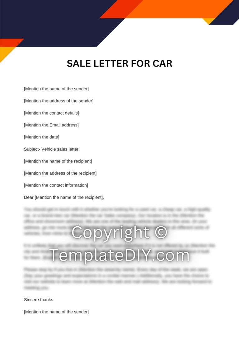 Car Sale Letter Sample & Template | Instant Download