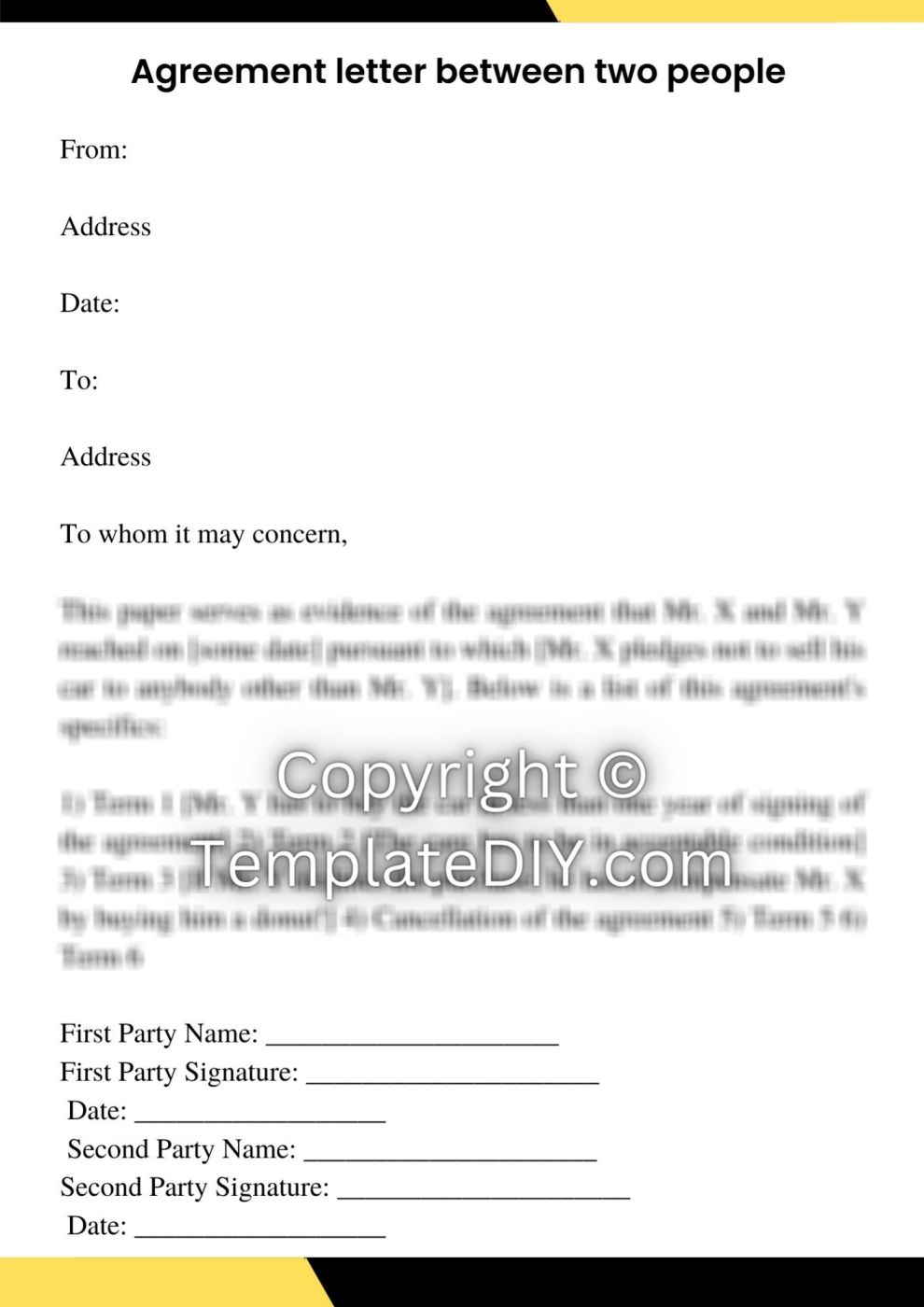 Agreement Letter Between Two People Template | Download Now