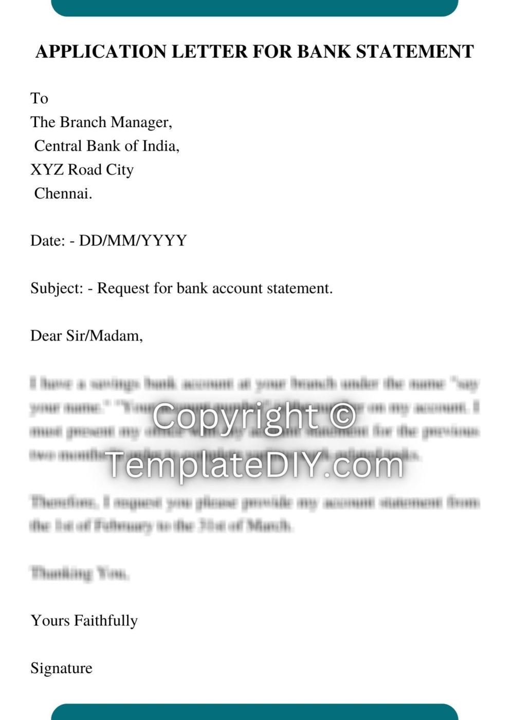 Application Letter for Bank Statement Sample with Examples