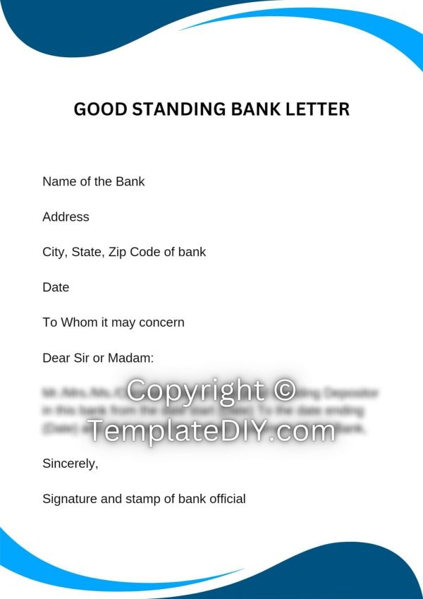 Download Bank Letter of Good Standing Template [Editable]