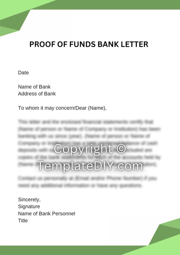 Bank Letter Proof of Funds Sample with Examples [Word]