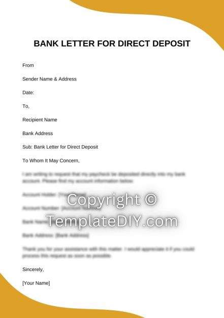 Bank Letter for Direct Deposit Sample with Examples [Word]