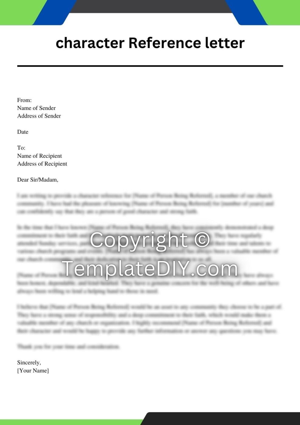 Character Reference Letter For A Church Member with Examples