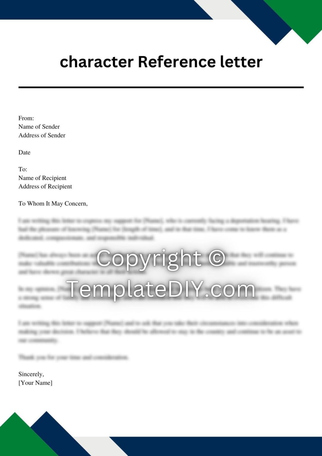 Character Reference Letter For Deportation Sample [Word]