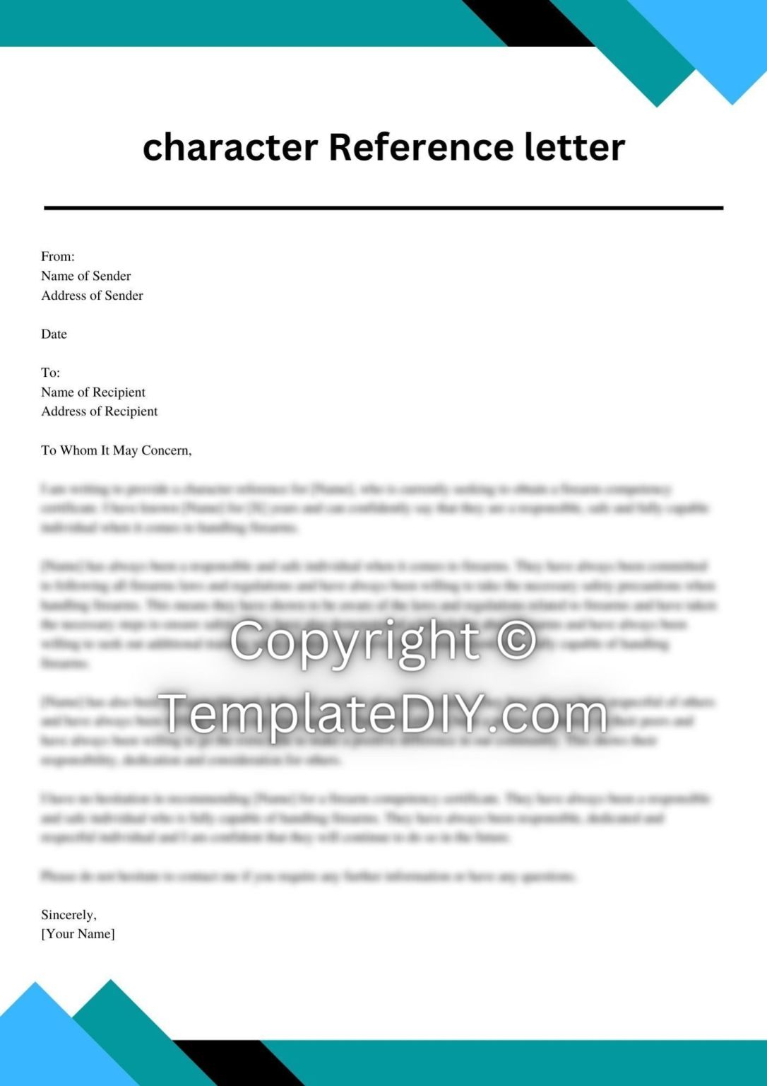 Firearm Competency Character Reference Letter Template