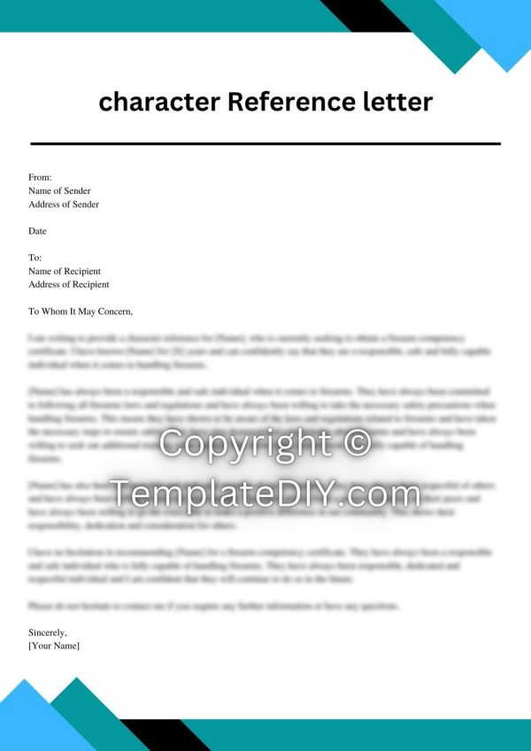 Firearm Competency Character Reference Letter Template
