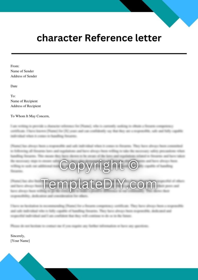 Firearm Competency Character Reference Letter Template