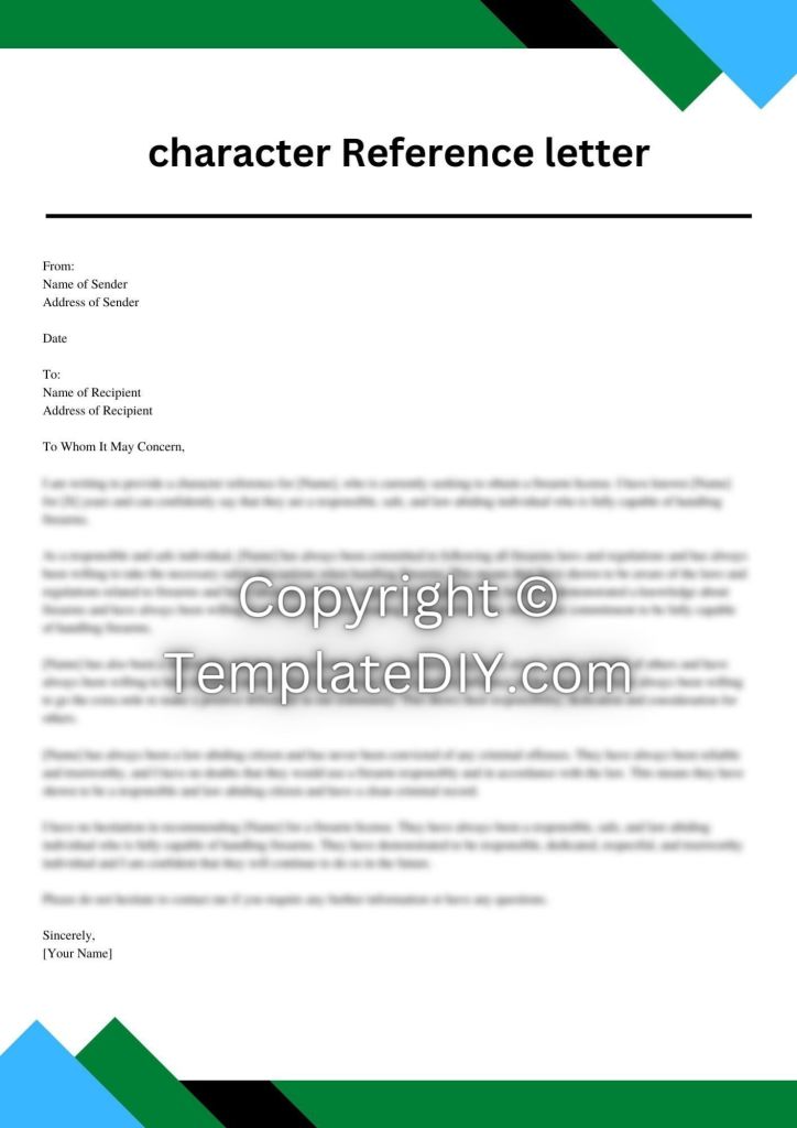 Character Reference Letter For Firearm License Sample [Word]