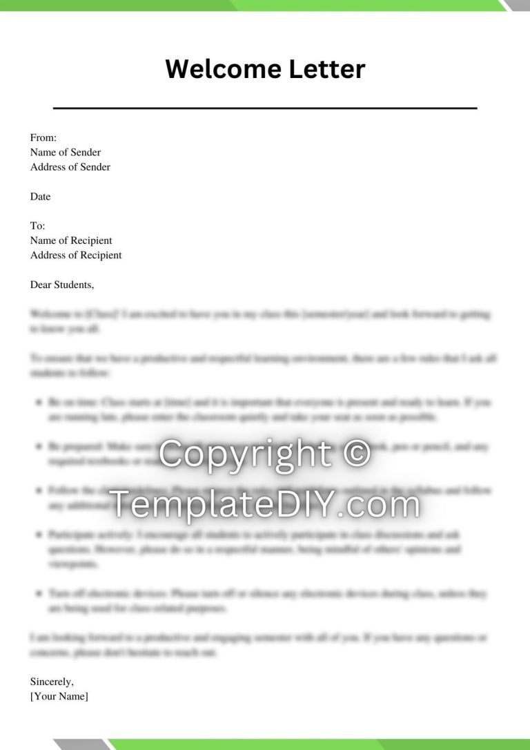 Classroom Welcome Letter Sample with Examples [Word]