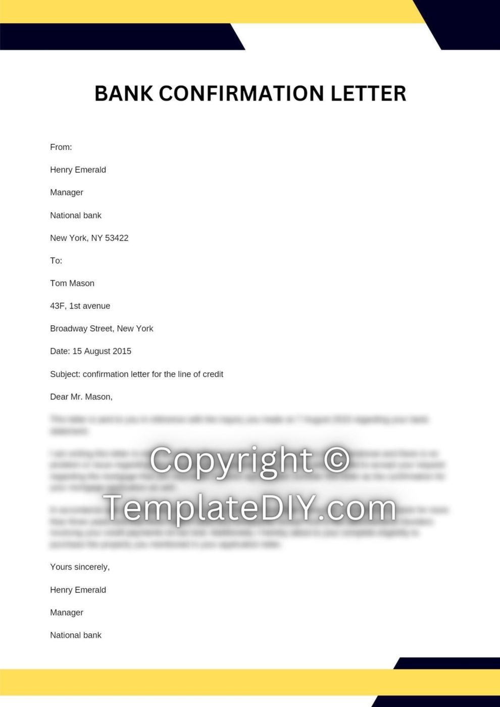 Bank Confirmation Letter Sample – Instant Download