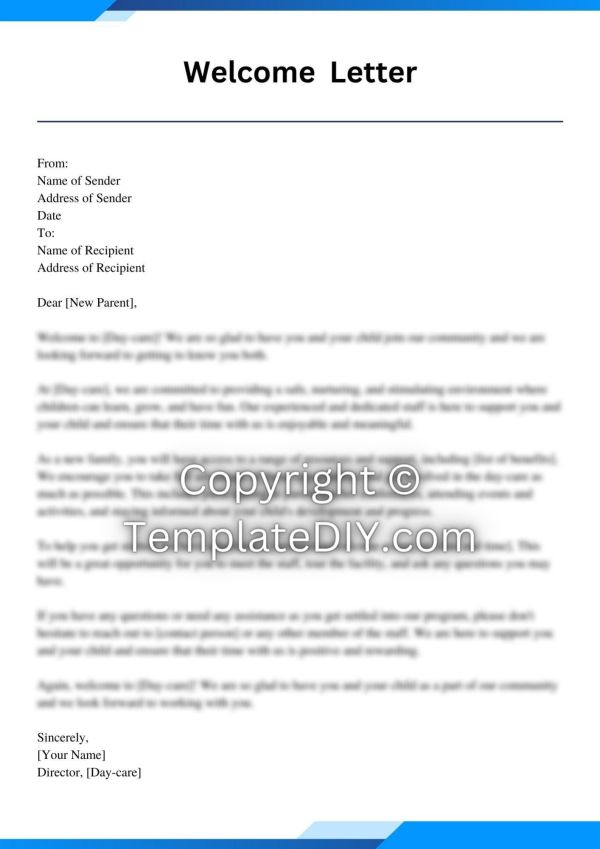 Daycare Welcome Letter Template | Editable & Printable
